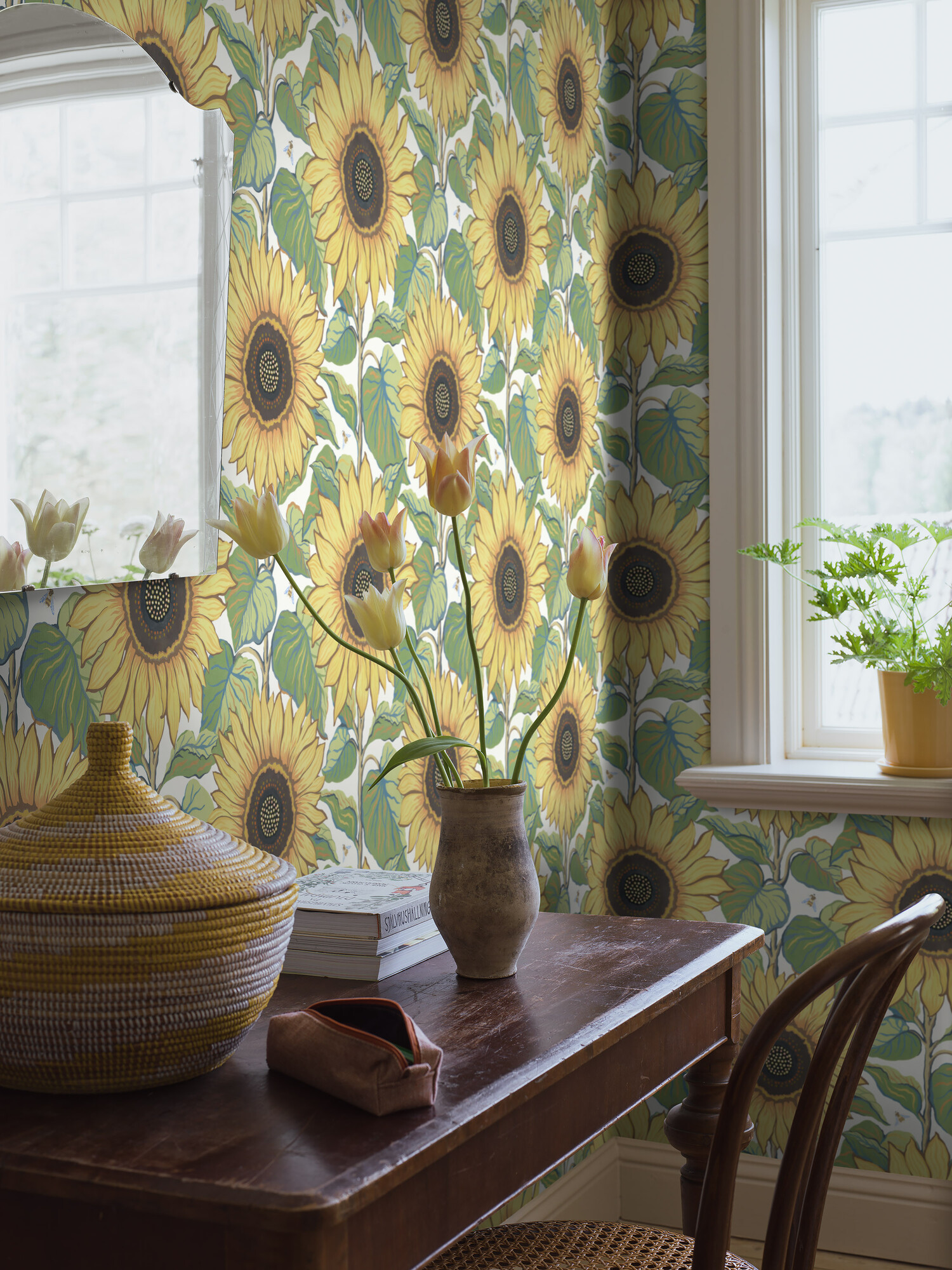 Solrosor, tapet i gult och grönt | Colorama