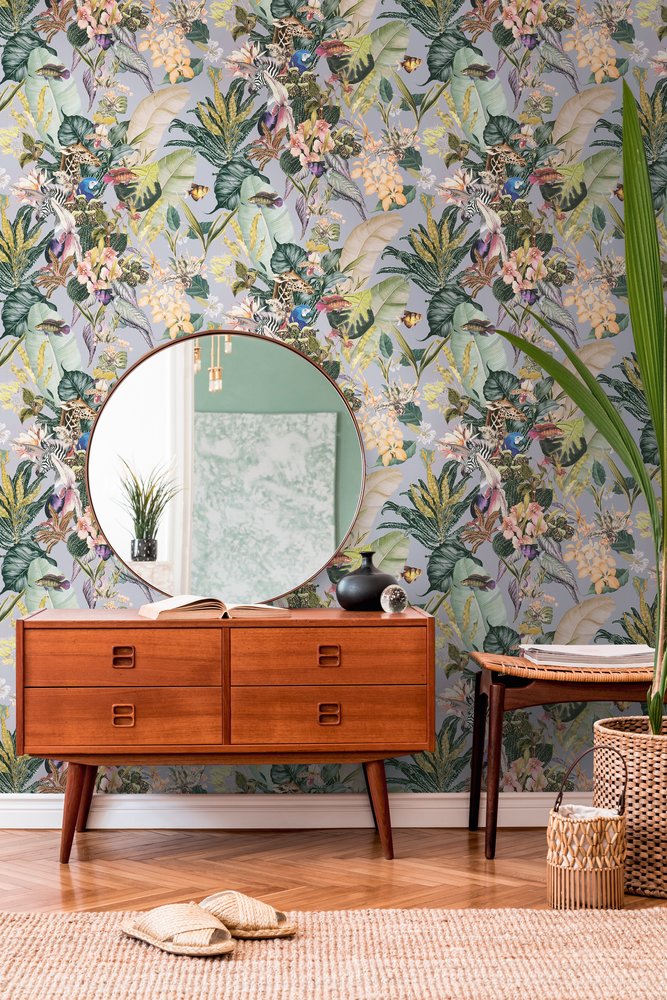 Tropical Jungle, lila pch grön tapet | Colorama