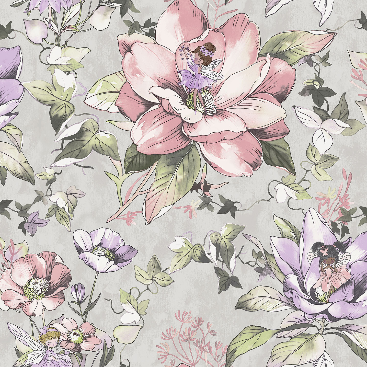 Floral Fairies Grey tapet | Colorama